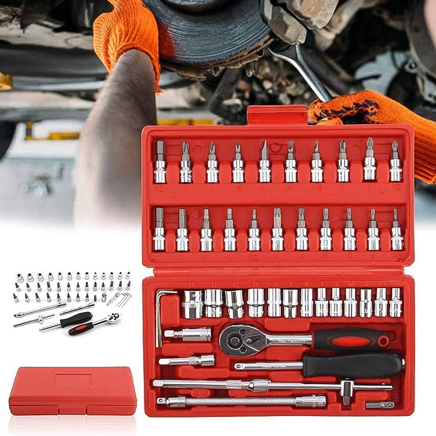 Socket 1 / 4 Inch Combination Repair Tool Kit (Red, 46 pcs) – Cartnow ...
